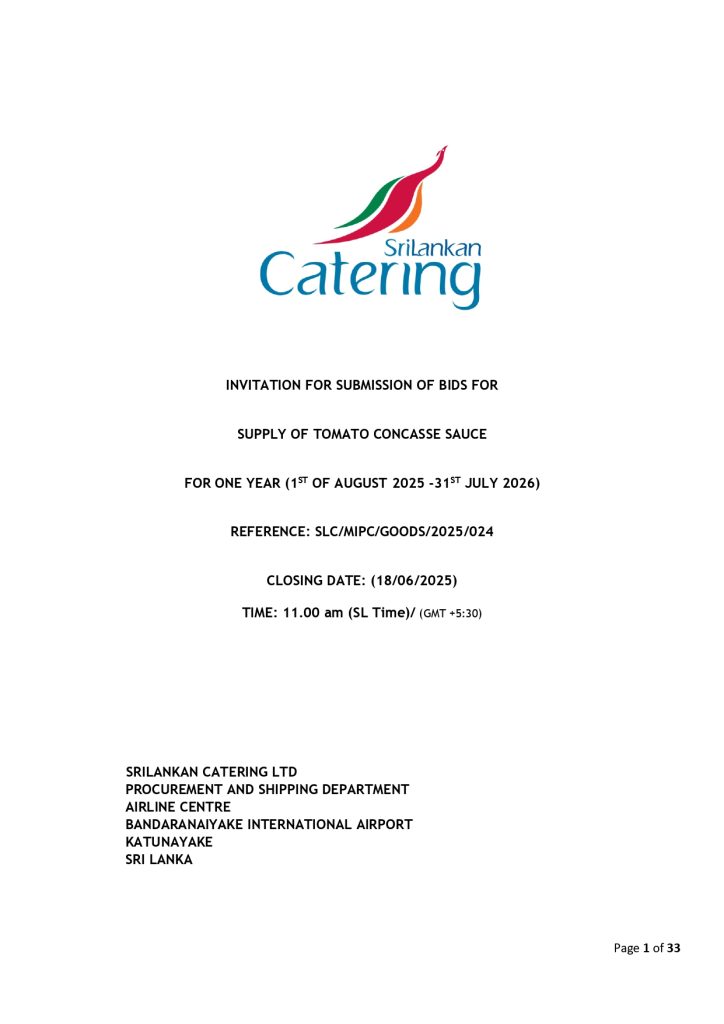 Invitations for Bids – Sri Lankan Catering Ltd – Embassy of Sri Lanka ...